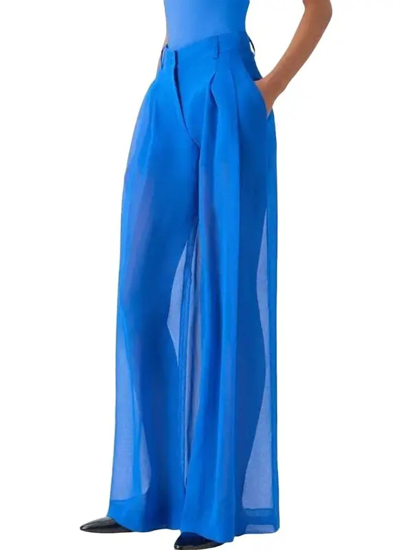 Akris Pleated Silk Organza Wide-leg Pants - Lapis Blue