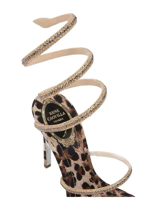 Rene Caovilla Cleo Animalier 105mm Satin Sandals - Beige/leopard