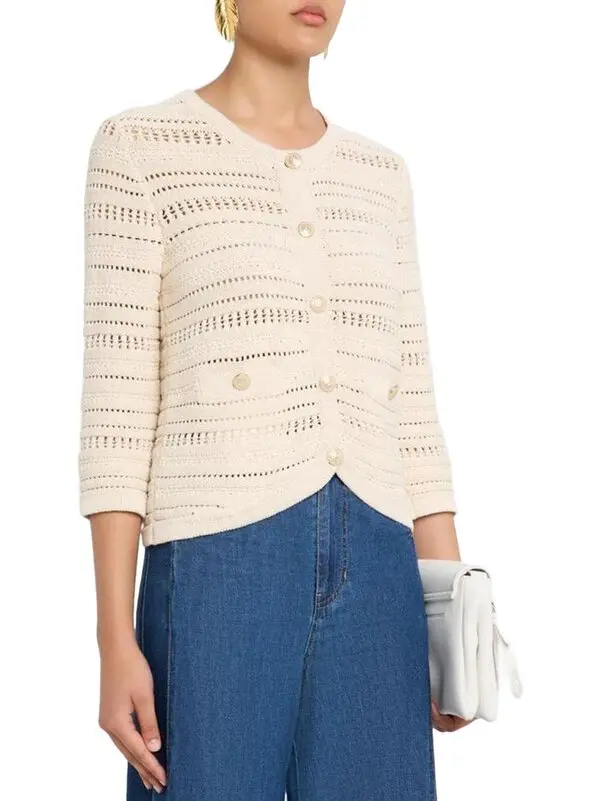 Veronica Beard Bellingham Stripe Knit Cardigan - Ecru