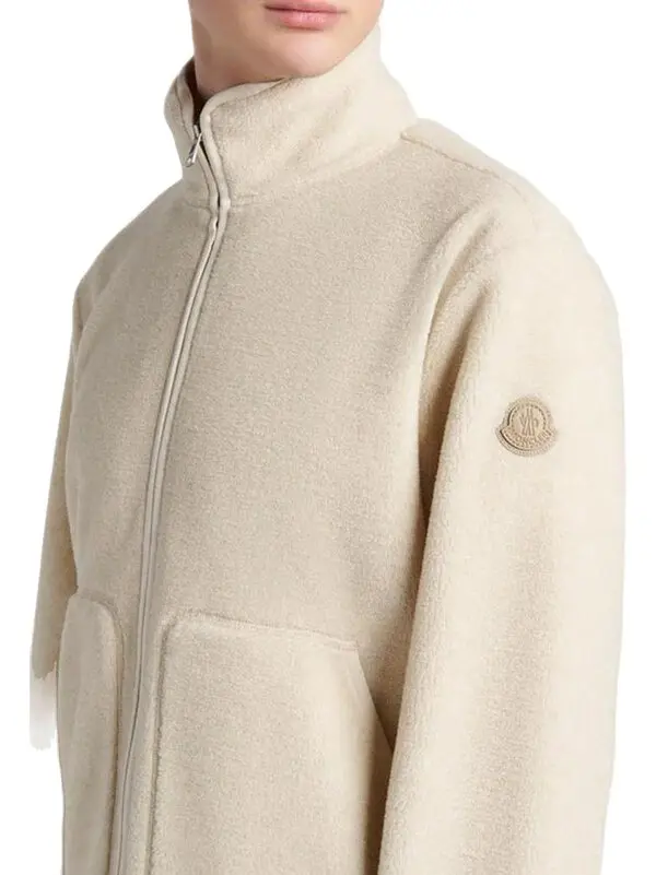 Moncler Apos;s Fleece Stand Collar Full-zip Cardigan - Beige