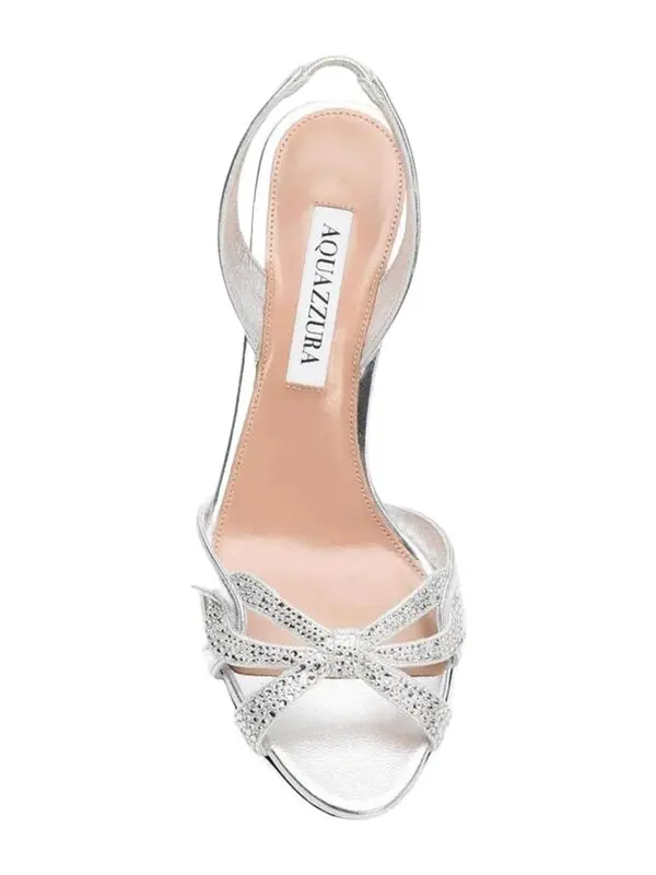 AQUAZZURA 85mm Ribbon Kiss Metallic Leather Sandals - Silver