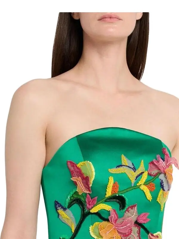 Amsale Arch Strapless Embroidered Column Cocktail Dress - Emerald