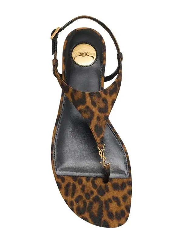 Saint Laurent Cassandre Leopard-printed Grosgrain Flat Sandals - Coffee