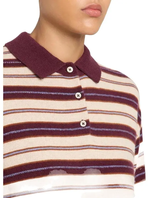 Guest In Residence Collegiate Striped Cashmere Polo Sweater - Fig Combo