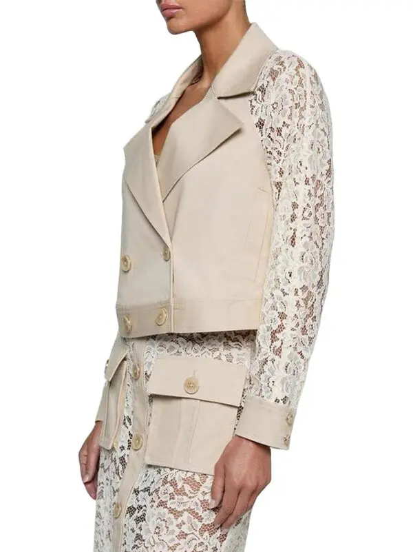 L & APOS;AGENCE Novelle Cropped Lace-sleeve Trench Coat - Biscuitec