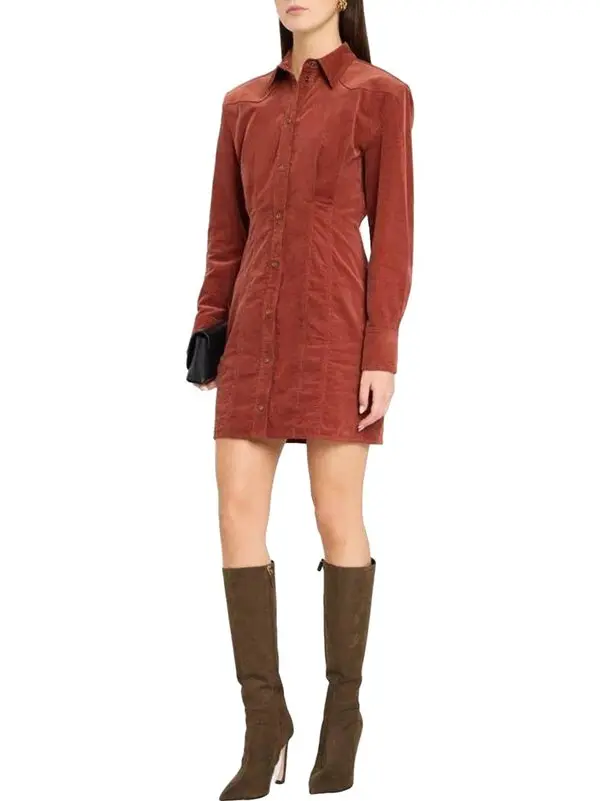 Veronica Beard Evren Corduroy Mini Shirtdress - Rust