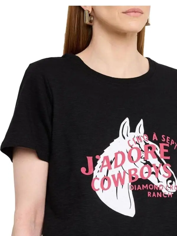 Cinq À Sept J & Apos;adore Cowboys Embellished Shrunken Tee - Black Mult