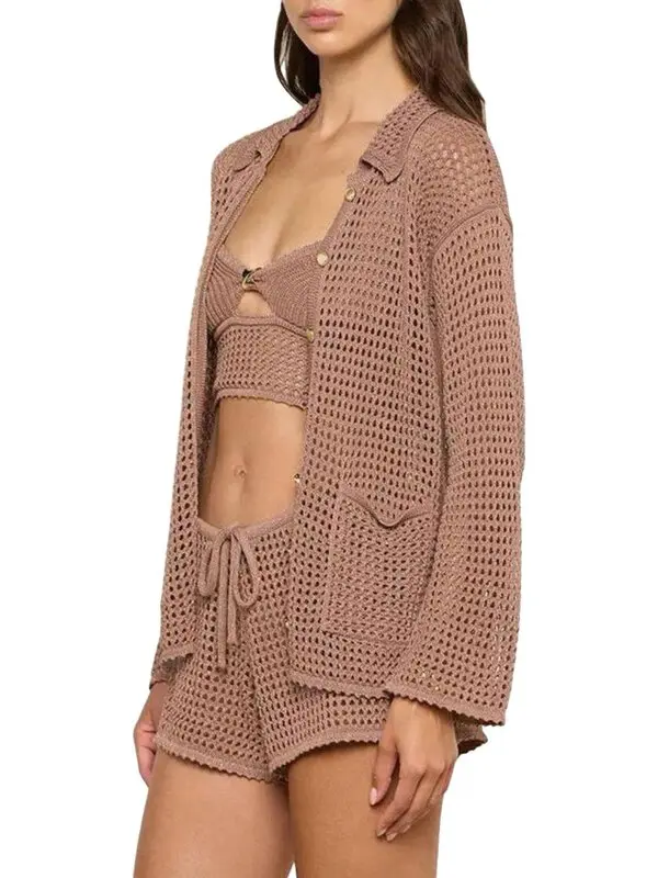 L & APOS;AGENCE Mariana Shimmer Pointelle-knit Shirt - Hazelnut