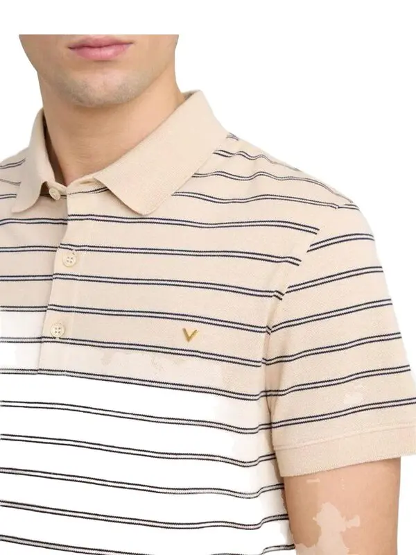 Valentino Garavani Apos;s Vgold Stripe Jersey Polo Shirt - Beige/navy