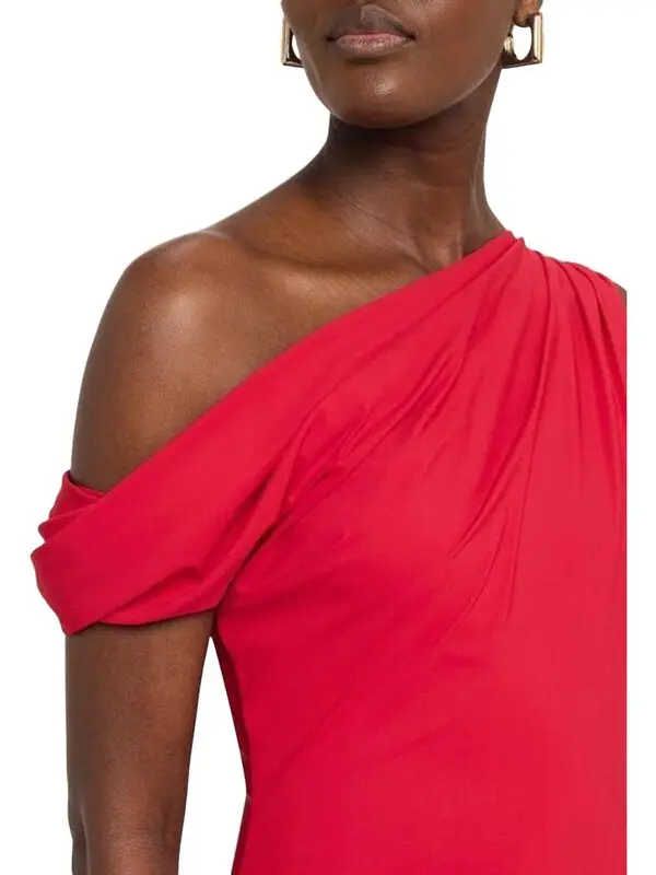 Chiara Boni La Petite Robe Adial Ruched One-shoulder Midi Sheath Dress - Ruby
