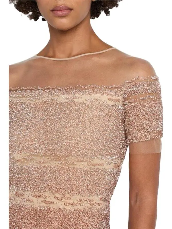 Pamella Roland Degrade Sequin Illusion Column Gown - Copper Multi
