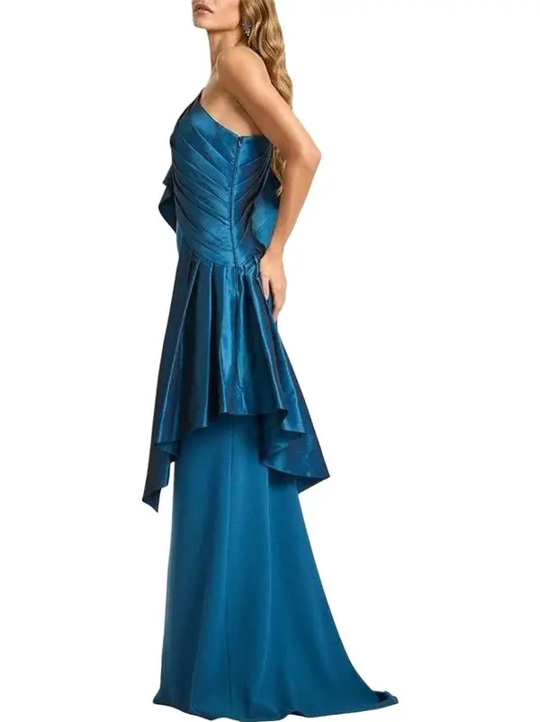 Tadashi Shoji Draped One-shoulder Taffeta Crepe Gown - Cerulean