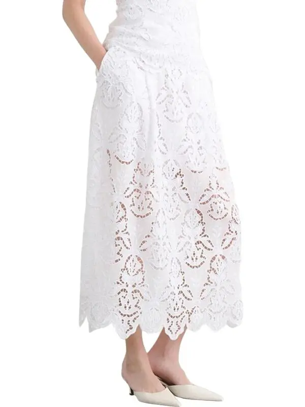 TOCCIN Stacy Embroidered Midi Skirt - Optic