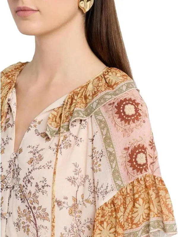 Kobi Halperin Verity V-neck Ruffle Sleeve Blouse - Honey Mult