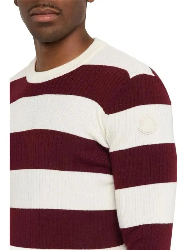 Moncler Apos;s Wide-stripe Wool Ribbed Crewneck Sweater - Red