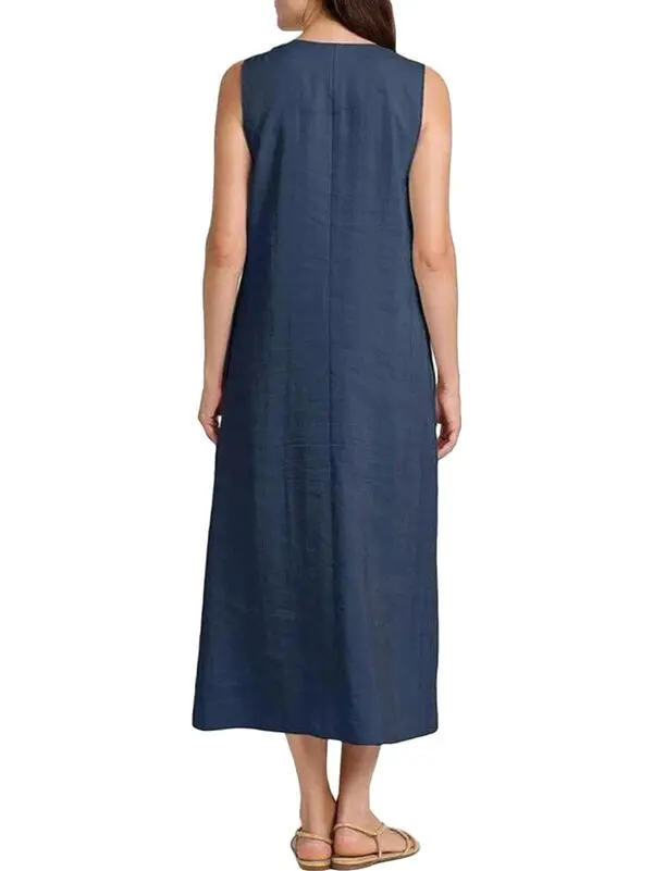 Giorgio Armani Technical Silk Sleeveless Midi Shirtdress - Medium Blue