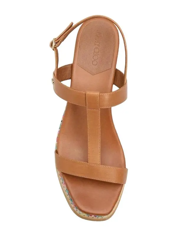 JIMMY CHOO Theia 60mm Leather & Raffia Wedge Sandals - Multi