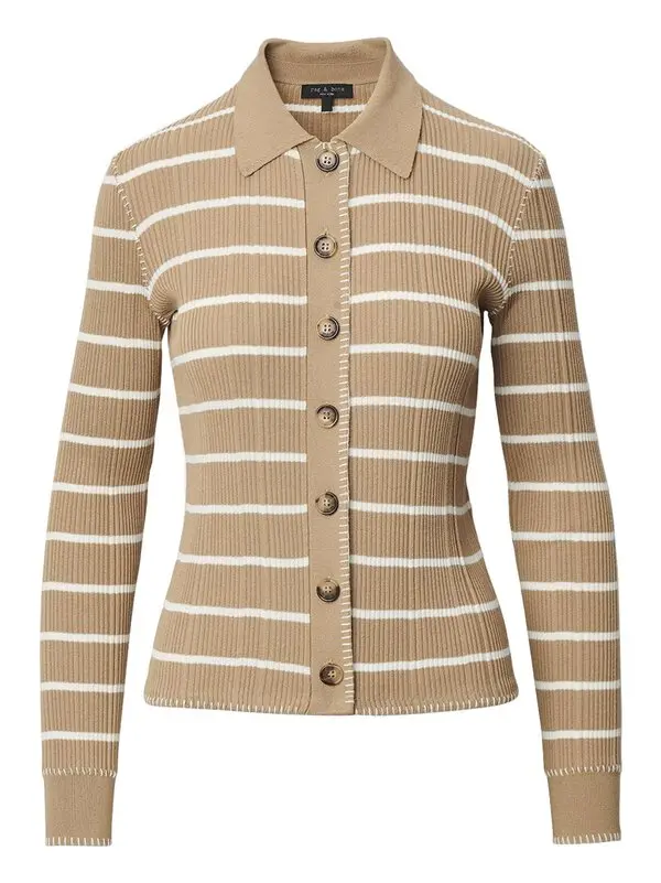 Rag & Bone Harper Striped Button-down Cardigan - Camel