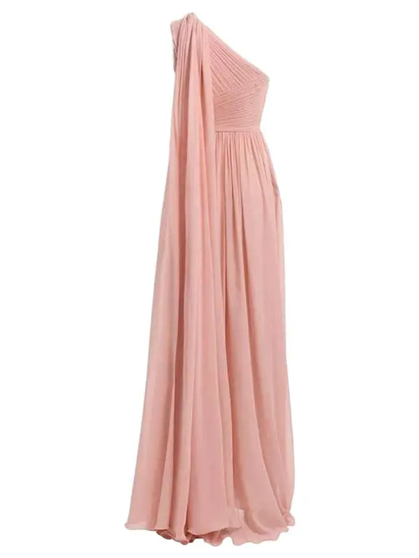 Elie Saab One-shoulder Cape-sleeve Chiffon Gown - Rose Cloud