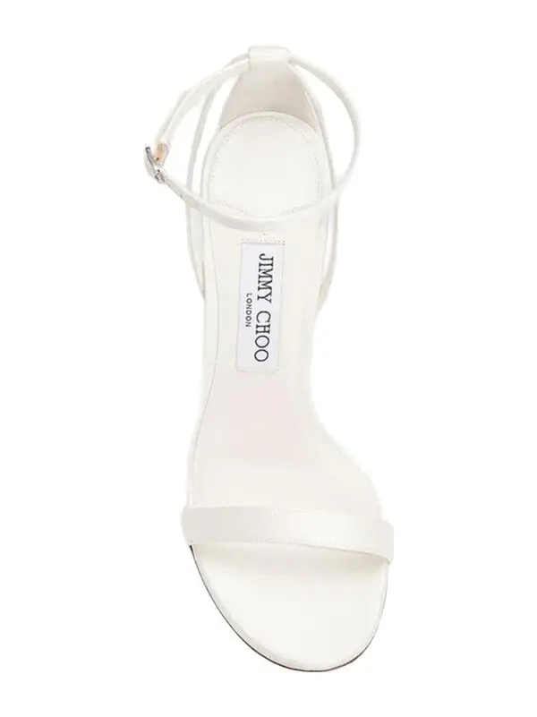 JIMMY CHOO Moza 100mm Satin Sandals With Crystal-embellished Buckle - Ivory