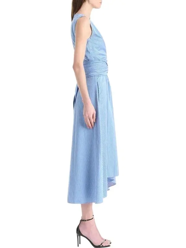 Altuzarra Penny Striped Crossover Draped Midi Dress - Azure