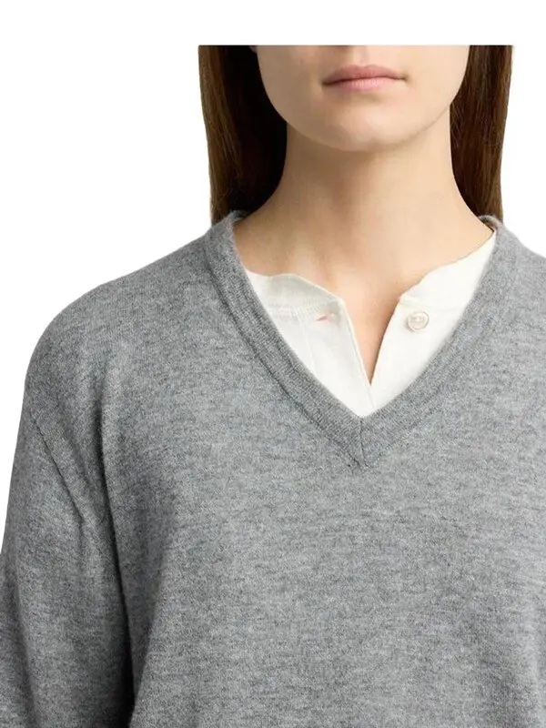 THE ROW Nian Cashmere V-neck Sweater - Grey