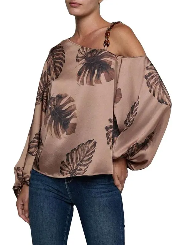 L & Apos;AGENCE Asami Botanical-print Satin Blouse - Hazelnut Multi