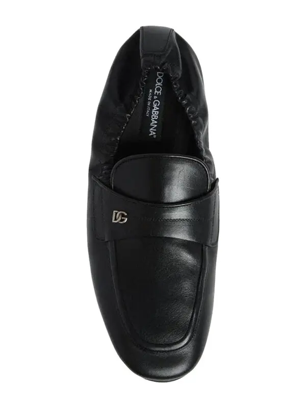 Dolce & Gabbana Apos;s Leather Dg-logo Elastic Penny Loafers - Nero