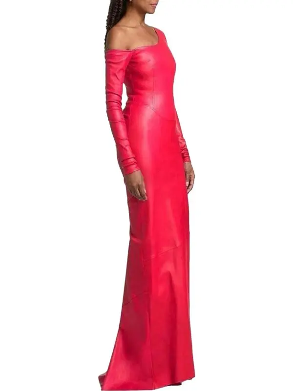 LAQUAN SMITH Leather Asymmetric Mermaid Gown - Red