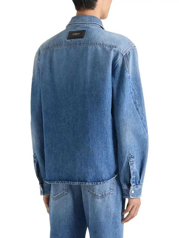 Givenchy Apos;s Couture Seam Denim Snap-front Shirt - Medium Blu