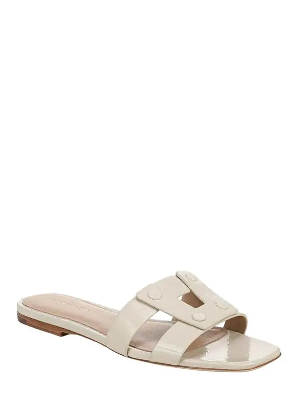 Veronica Beard Via Patent Leather Flat Slide Sandals - Ecru