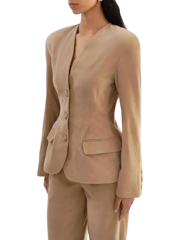LAMARQUE Abitha Hourglass Suede Jacket - Beige