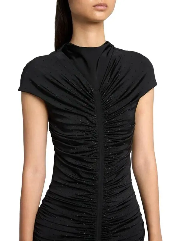 Giorgio Armani Ruched Cap-sleeve Rhinestone Gown - Black