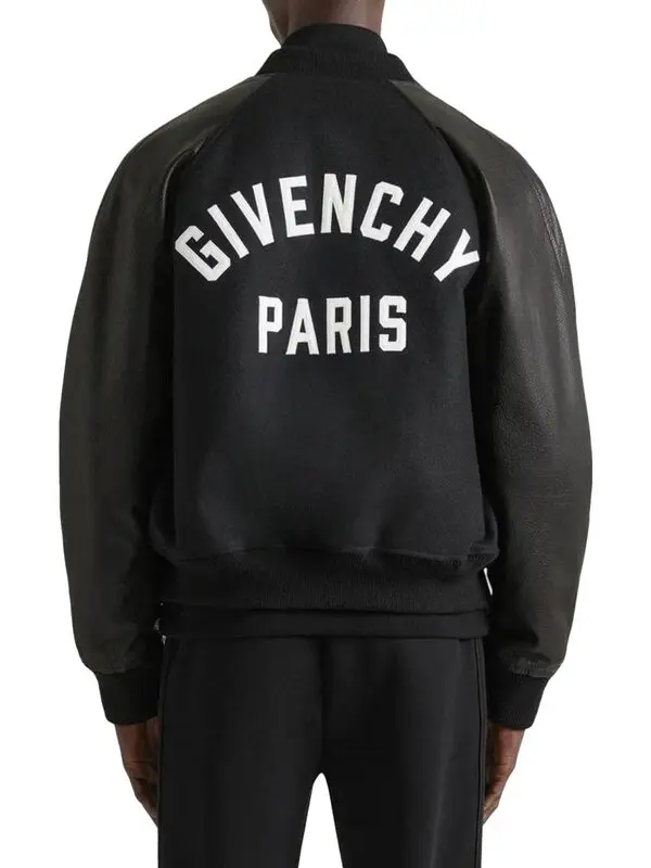 Givenchy Apos;s Mixed Material Wool And Leather Bomber Jacket - Black Multi