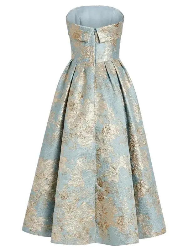 Mac Duggal Petite Strapless Floral Brocade Fit-and-flare Midi Dress - Blue Multi