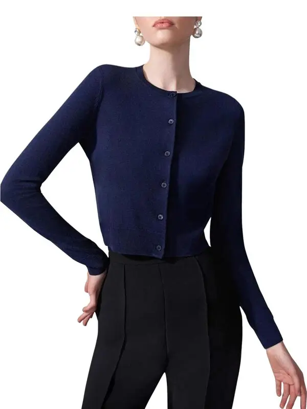 Carolina Herrera Cotton-silk Crop Crewneck Cardigan - Midnight