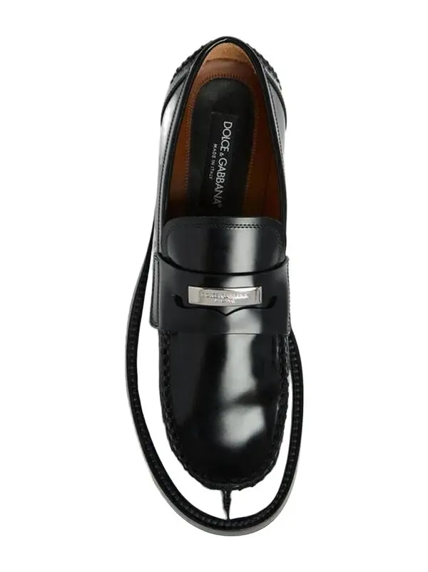 Dolce & Gabbana Apos;s Corsaro Logo Plaque Leather Penny Loafers - Nero
