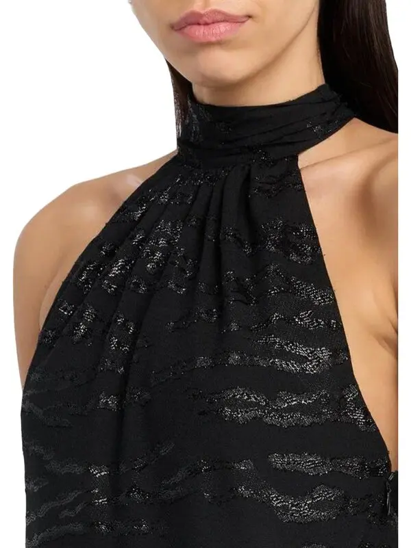 Ramy Brook Nari Shimmer Handkerchief Halter Mini Dress - Black Lure