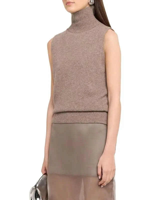 Brandon Maxwell Bruno Turtleneck Sleeveless Sweater - Truffle