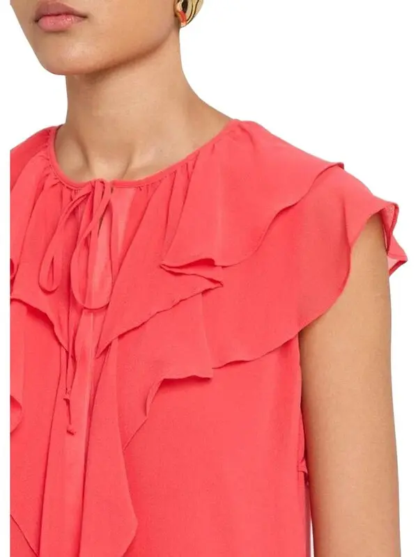 Kobi Halperin Maren V-neck Sleeveless Ruffle Blouse - Bright Cor