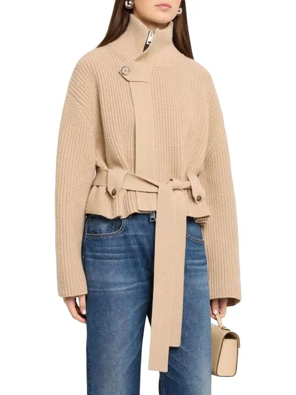 Brandon Maxwell Neal Cashmere Hidden Zip Sweater - Camel