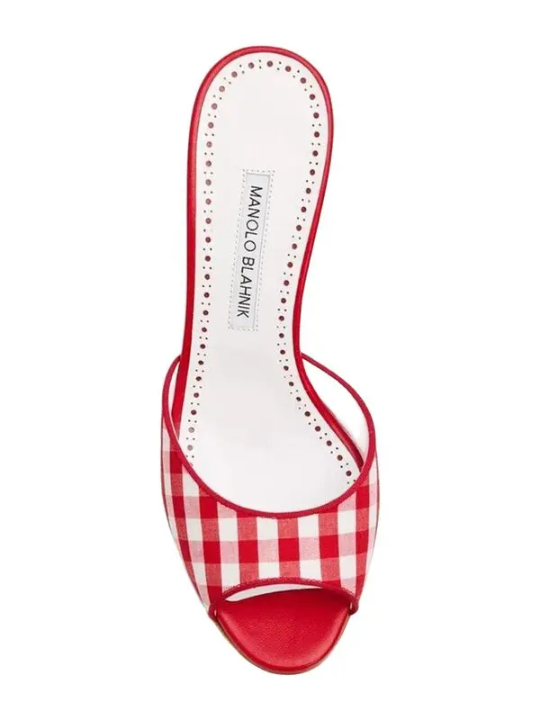 Manolo Blahnik 70mm Jadara Gingham Mules - Red