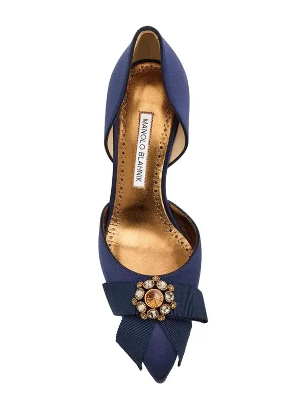 Manolo Blahnik 70mm Apidosa Embellished Satin Bow Pumps - Navy