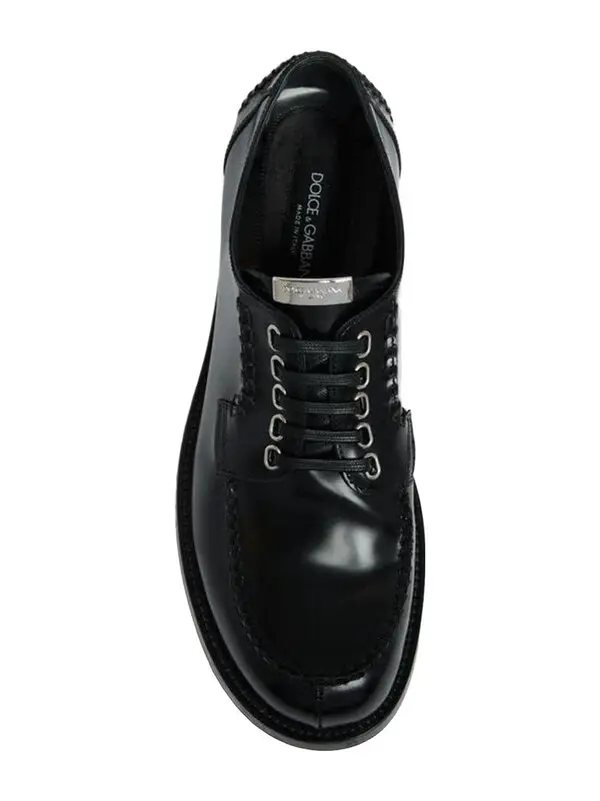 Dolce & Gabbana Apos;s Calfskin Logo Plaque Derby Shoes - Nero