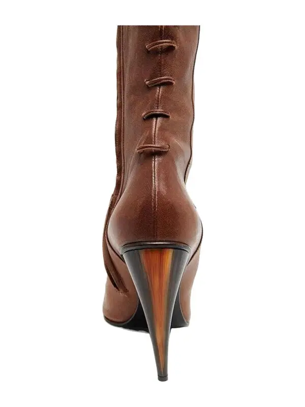 Alexander McQueen 105mm Horn Leather Knee-high Boots - Coffee