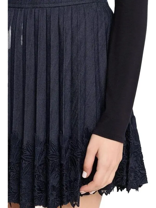 Cinq À Sept Laney Pleated Denim Lace Mini Skirt - Indigo/nav