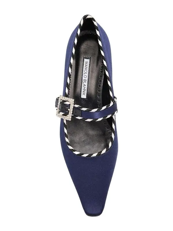 Manolo Blahnik 30mm Zaera Satin Mary Jane Pumps - Navy