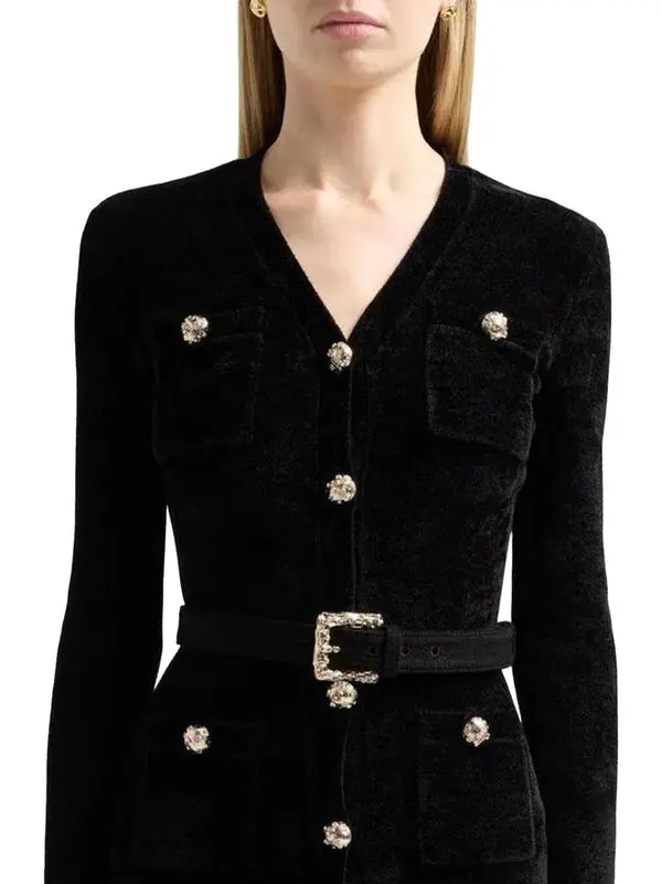 SELF-PORTRAIT Chenille Knit Midi Dress - Black