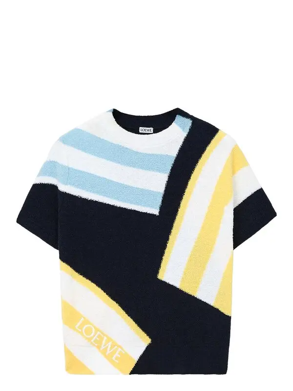 Loewe Striped Fuzzy Knit Short-sleeve Sweater - Blue Multi