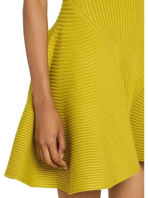Alaïa Sleeveless English Rib Mini Skater Dress - Lime